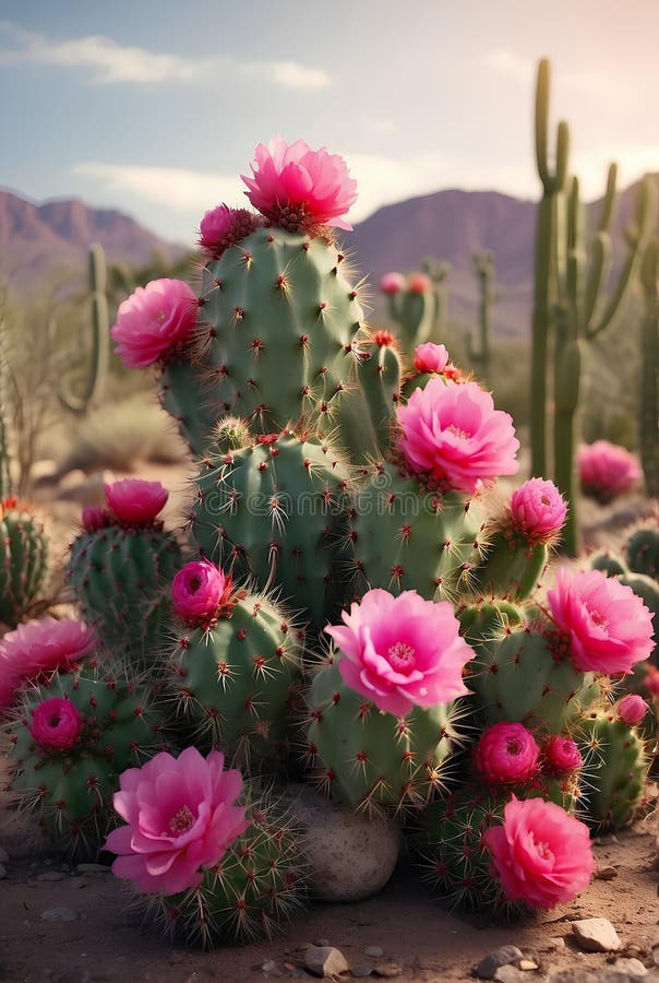 A Cute Cactus Plants with Sweet Beautiful Flowers Stock Illustration ...