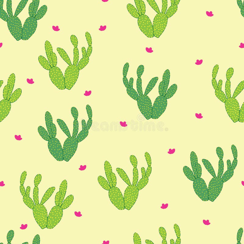 Cute Cactus Seamless Pattern Stock Illustration - Illustration of ...