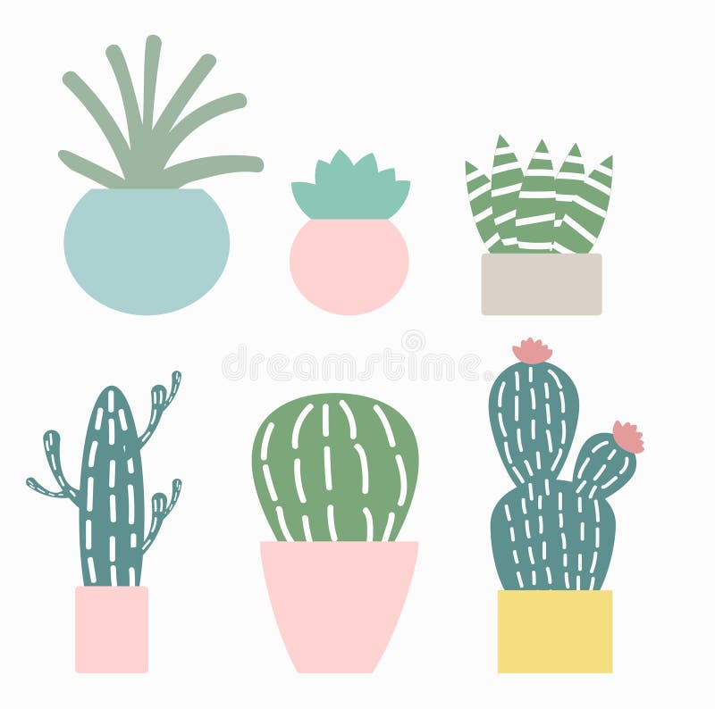 Cute Cactus Vector Illustration Set Stock Vector - Illustration of leaf ...