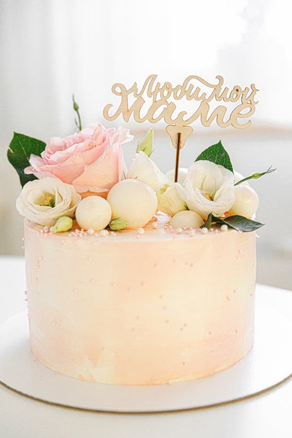 Cute Cake for Mom Decorated with Flowers and Chocolate Stock Image ...