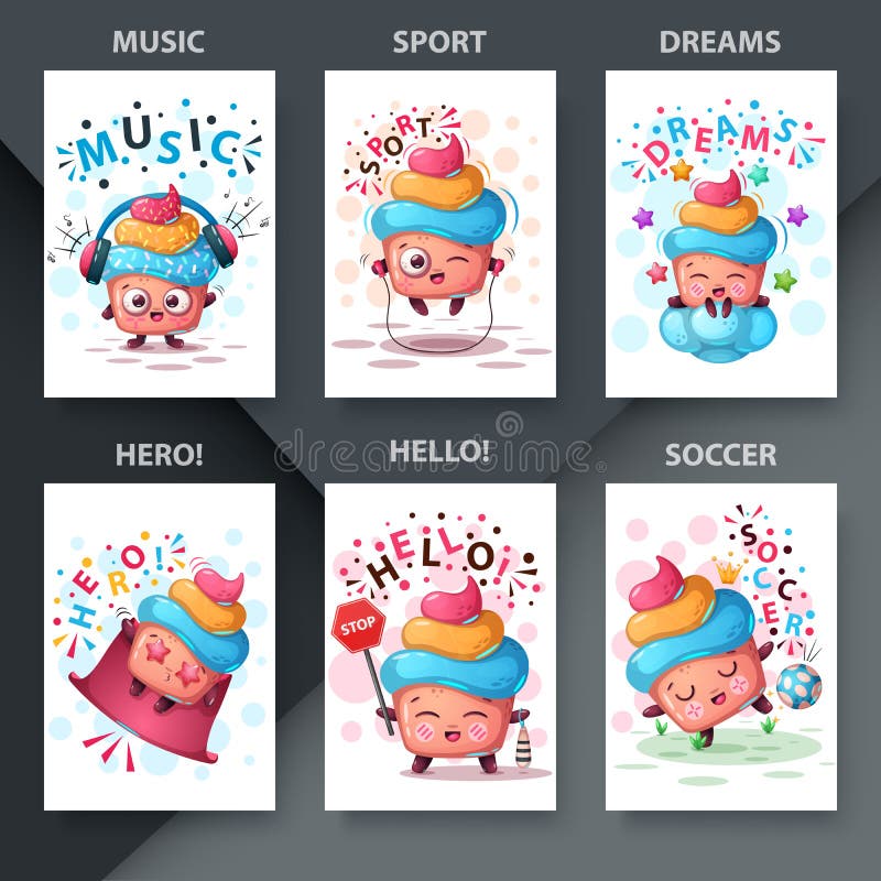 Cute cake - set six items stock vector. Illustration of humor - 159317465