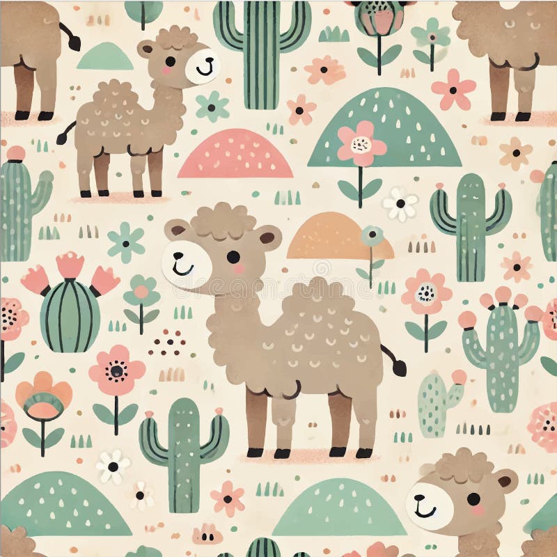 Cute Camel Print Design in Vector Stock Vector - Illustration of travel ...
