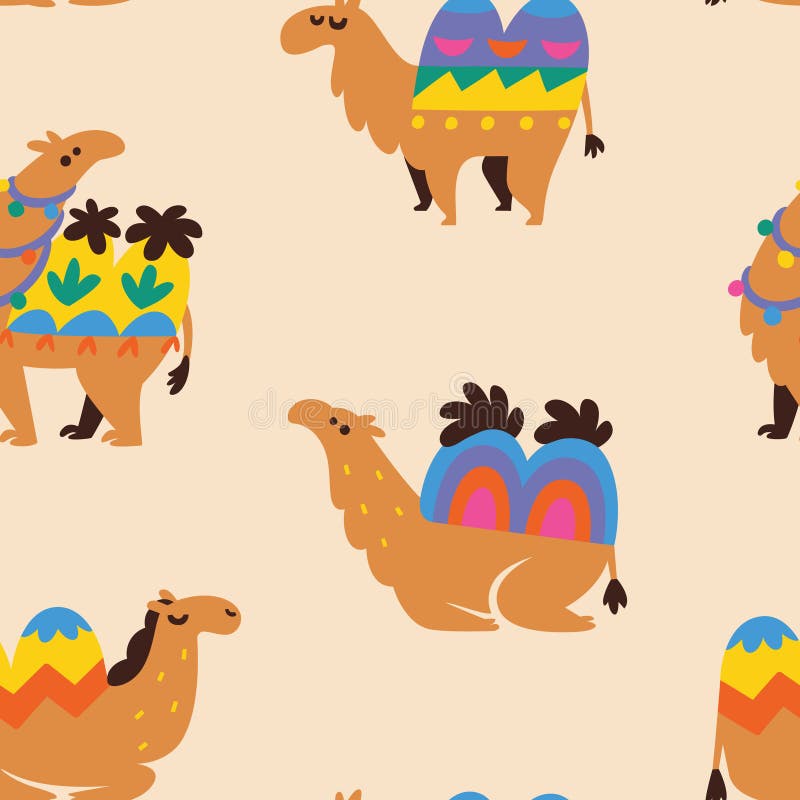 Cute Camels in the Sand Seamless Pattern. Flat Design Stock Vector ...