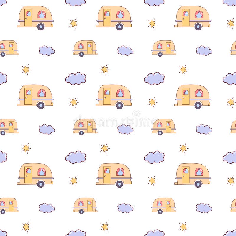 Cute Camper Van Seamless Pattern, Childish Background Stock Vector ...