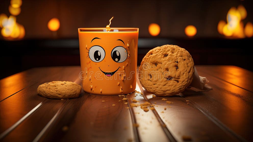 Cute Candle with Expressive Eyes and Gingerbread Cookie Stock ...