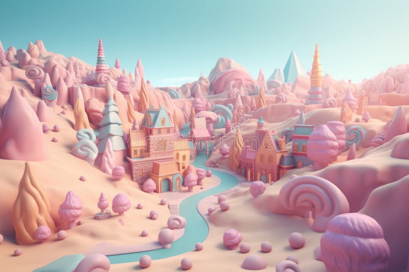 Cute Candy City, Childish Illustration. Generative AI Stock ...