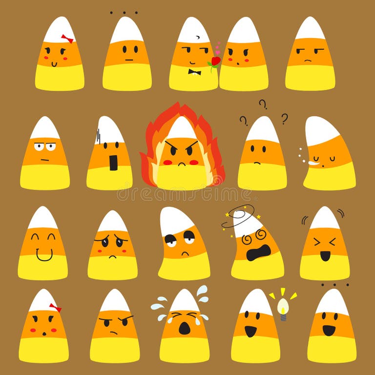 Cute Candy Corn Doodle Vector. Emoticons Collections Stock Vector ...