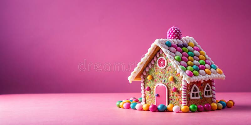 Cute Candy House on a Isolate Pink Background Generative by AI Stock ...
