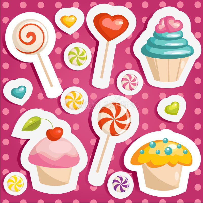 Cute candy stickers stock vector. Illustration of background - 23130900