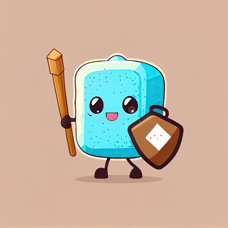 Cute Cane Sugar Cube Cartoon Character Holding A Shield Cartoon Style Modern Simple