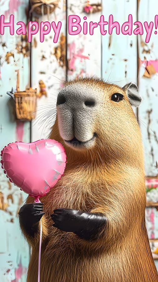 Cute Capybara Celebrating a Birthday Stock Illustration - Illustration ...