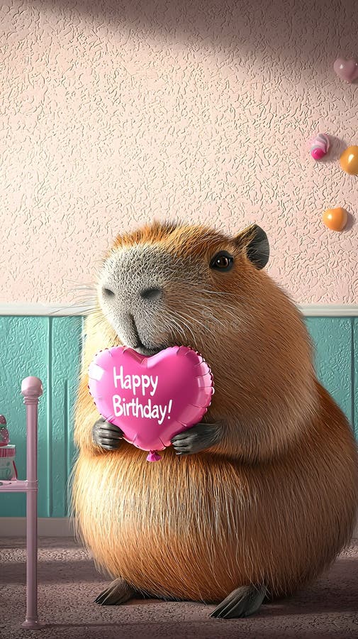 Cute Capybara Celebrating a Birthday Stock Illustration - Illustration ...