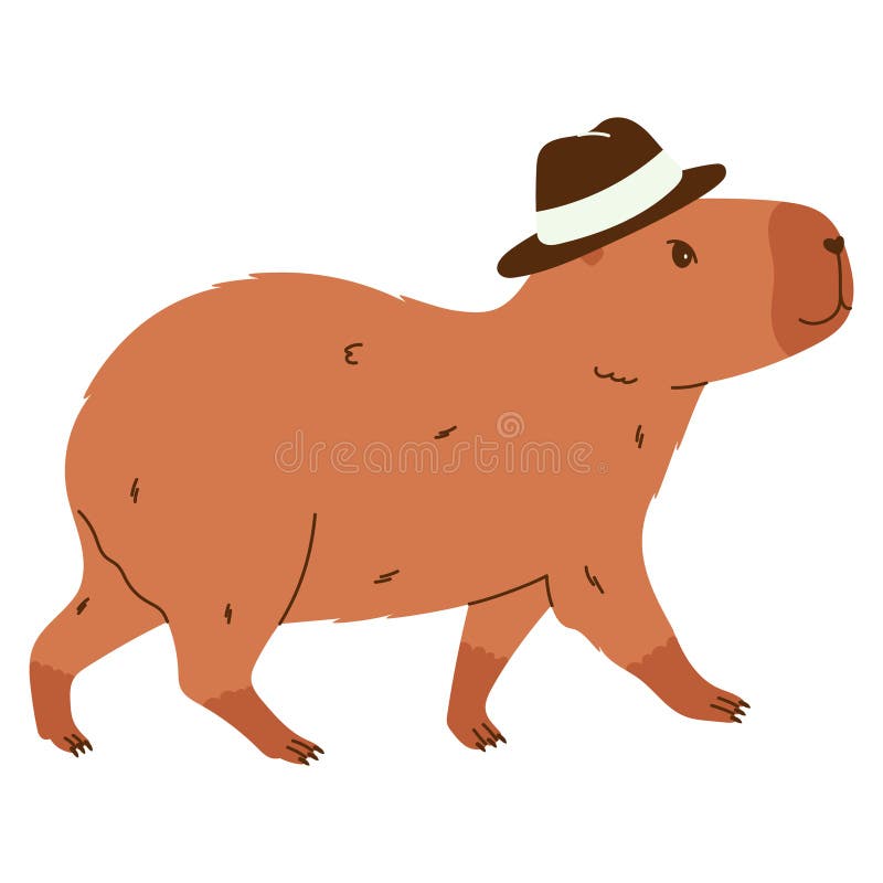 Cute Capybara Character. Funny Rodent in Hat. Hand Drawn Vector ...