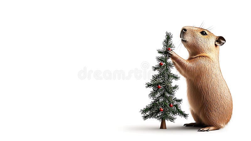 Cute Capybara Decorating Tiny Christmas Tree Stock Illustration ...