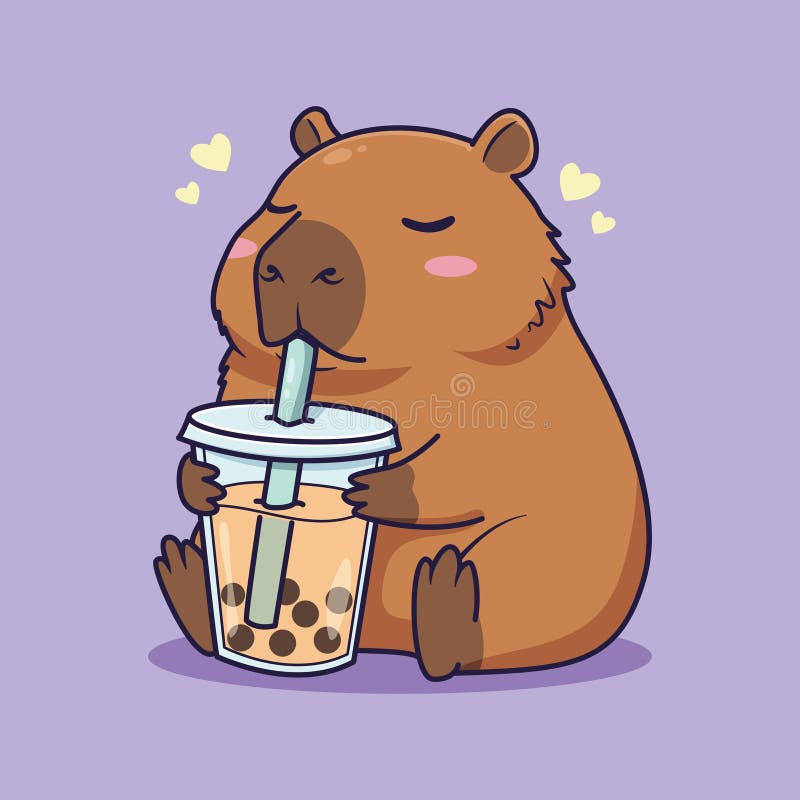 Cute Capybara Enjoying Boba Tea. Stock Vector - Illustration of rodent ...