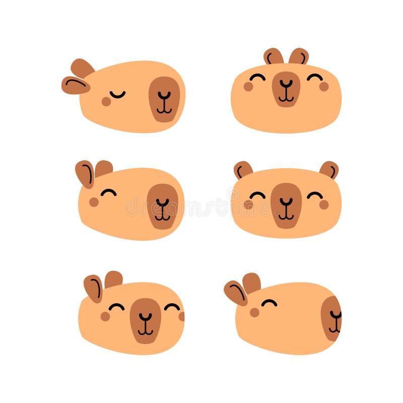 Cute Capybara Face Set. Capybara Head Sign Stock Vector - Illustration ...