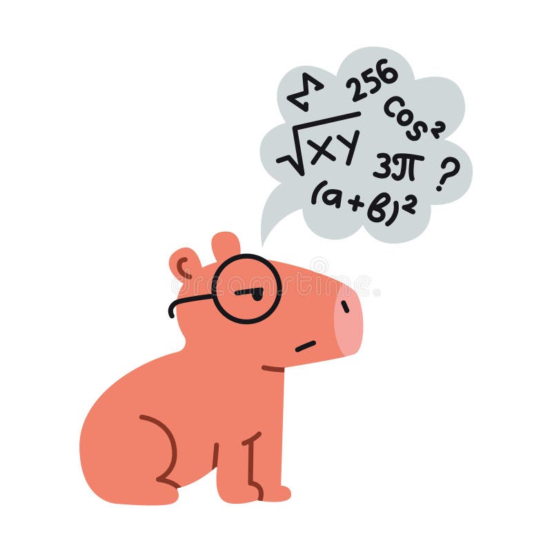 Cute Capybara in Glasses with a Bubble of Math Formulas and Numbers ...