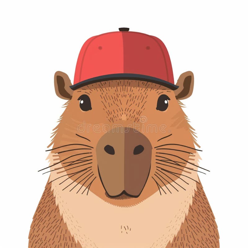 Cute Capybara with Hat Portrait View Stock Illustration - Illustration ...