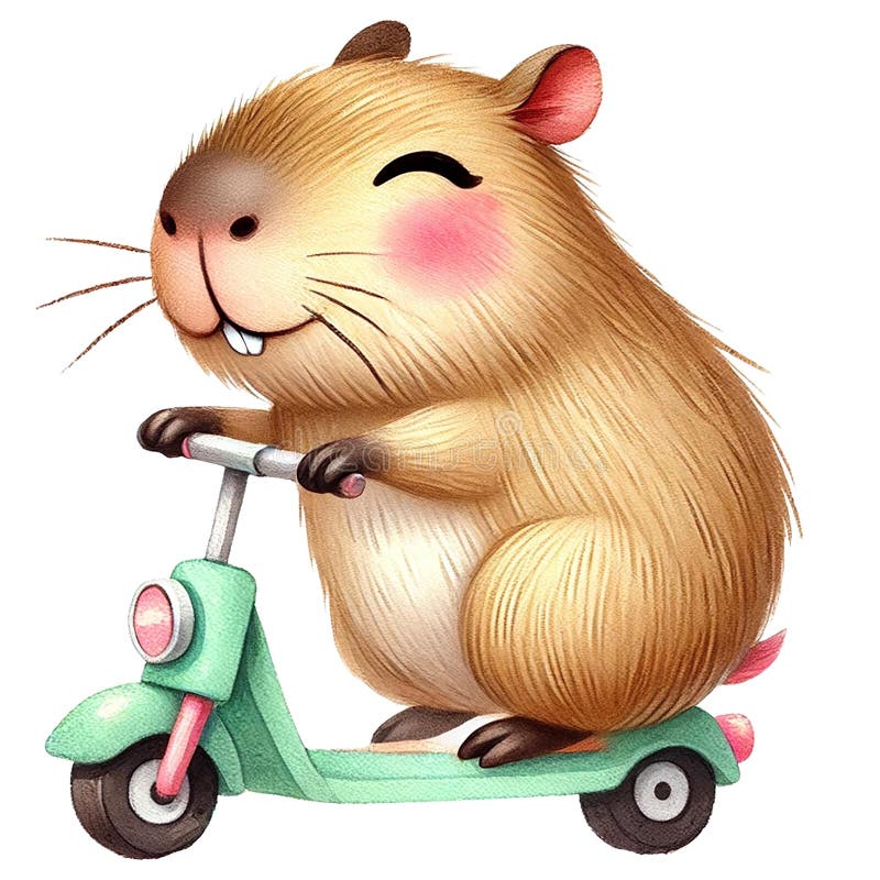 Cute Capybara Riding a Scooter, White Isolated Background Stock Photo ... Cute Capybara Riding a Scooter, White Isolated Background Stock Photo ...