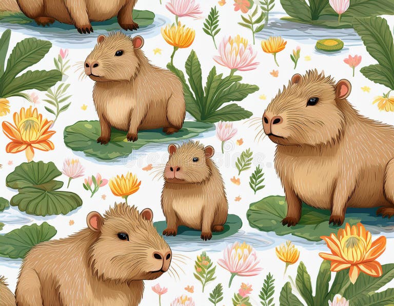 Cute Capybara Seamless Pattern Design Concept Ai Stock Photos - Free ...