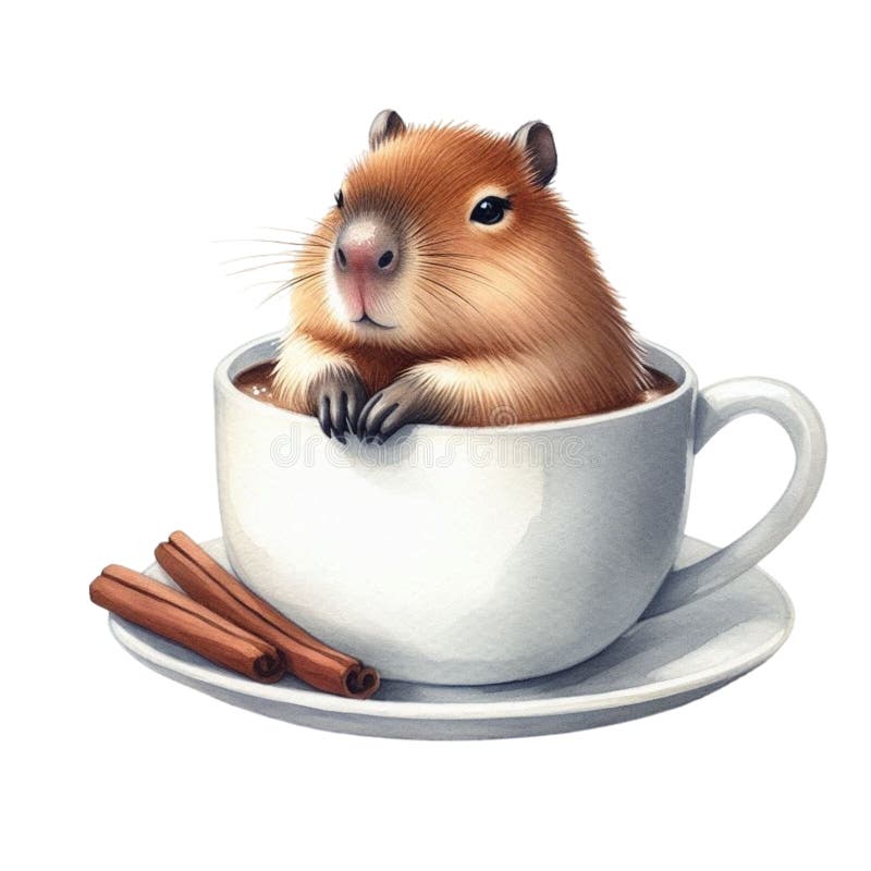 Cute Capybara Sitting in a Coffee Cup Stock Illustration - Illustration ...