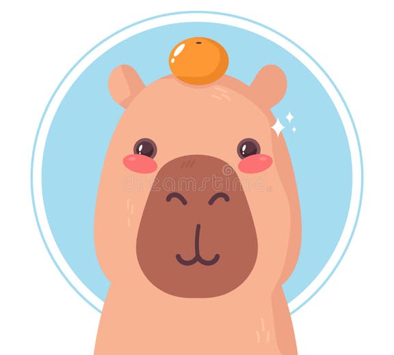Cute Capybara with Tangerine on a Head Stock Illustration ...