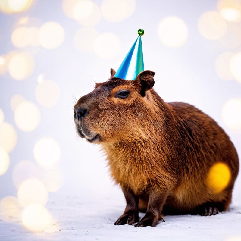 Capybara in party hat stock illustration. Illustration of joyful ...