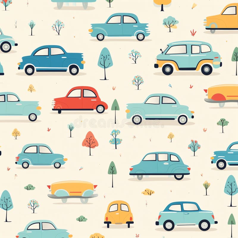 Cute Car Background, Design Seamless Pattern, for Nursery Backdrop ...