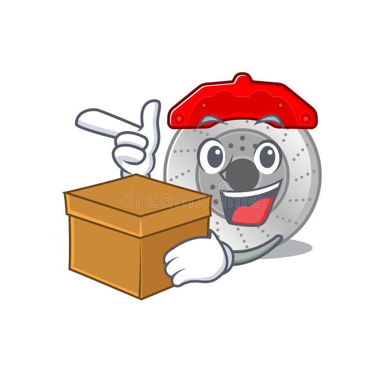 Cute Car Brake Cartoon Character Having a Box Stock Vector ...
