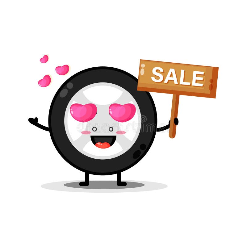 Cute Car Wheels Mascot with the Sales Sign Stock Vector - Illustration ...