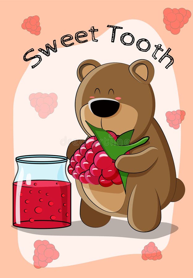 Cute Card with a Bear with a Sweet Tooth and a Jar of Raspberry Jam ...