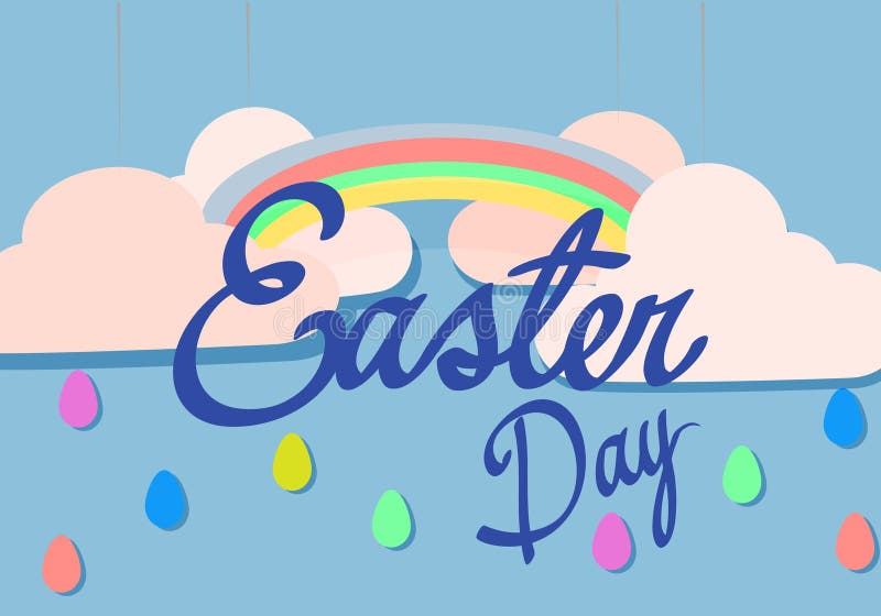 Cute Card with Clouds and Falling Easter Eggs Stock Illustration ...