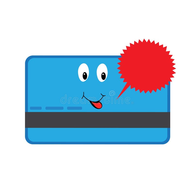 Cute Credit Card with Happy Face and Red Speech Bubble Stock ...