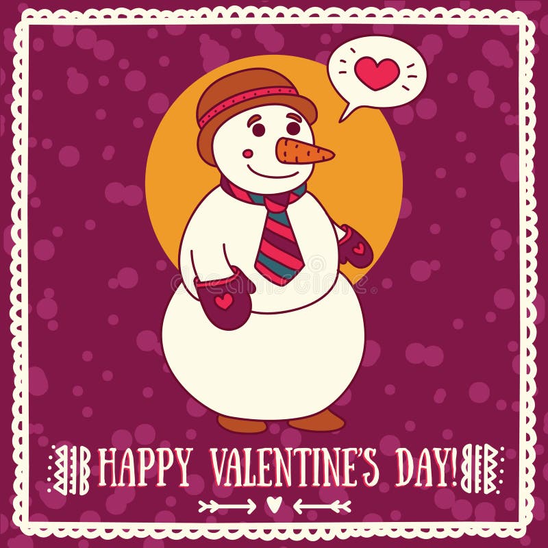 Cute Card for Valentine S Day with Lovely Snowman Stock Vector ...