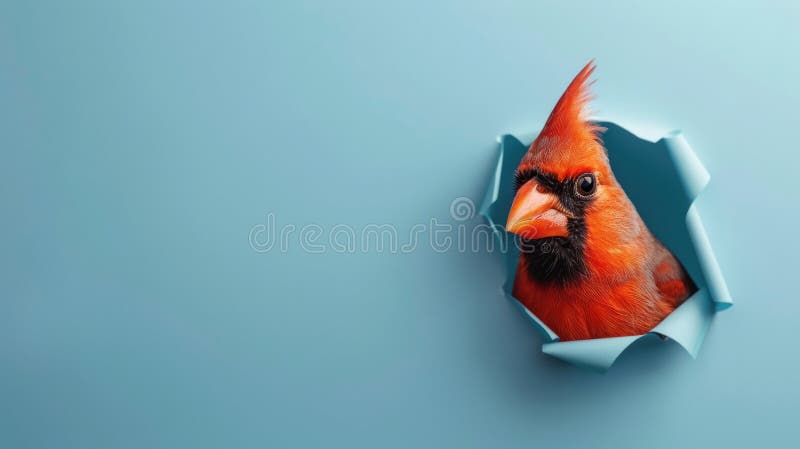 Cute Cardinal Peeking through a Hole Stock Illustration - Illustration ...