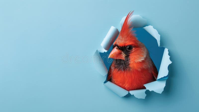 Cute Cardinal Peeking through a Hole Stock Illustration - Illustration ...
