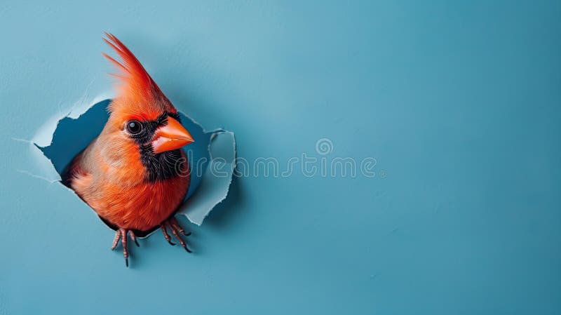Cute Cardinal Peeking through a Hole Stock Illustration - Illustration ...