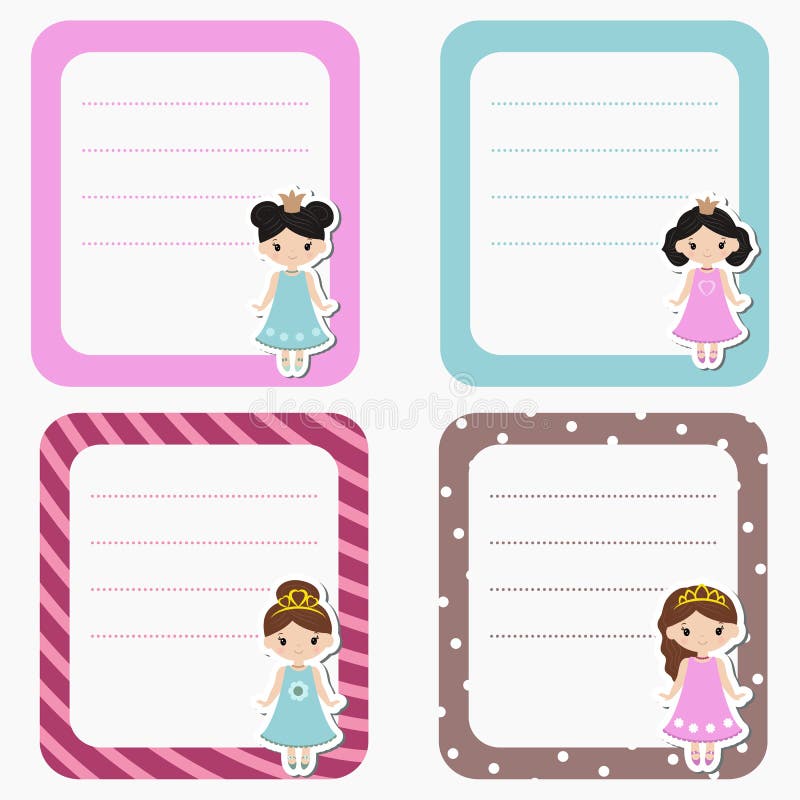 Cute Cards, Notes with Princess Theme Design. Stock Vector ...
