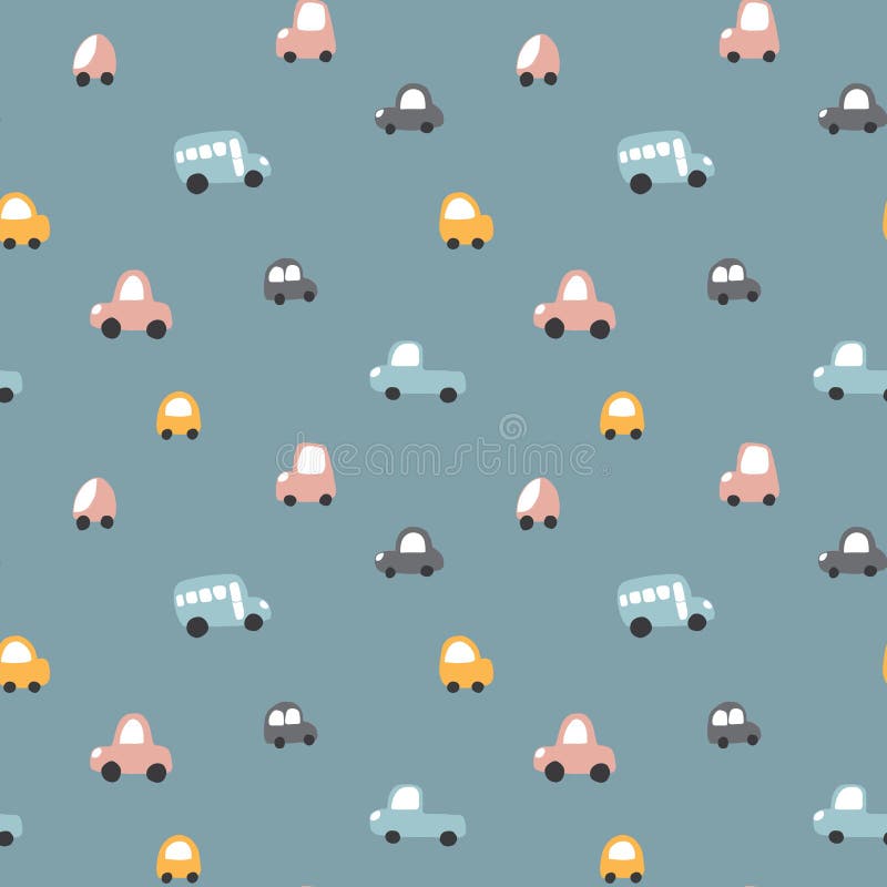 Cute Cars Seamless Pattern, Childish Cartoon Background, Vector ...