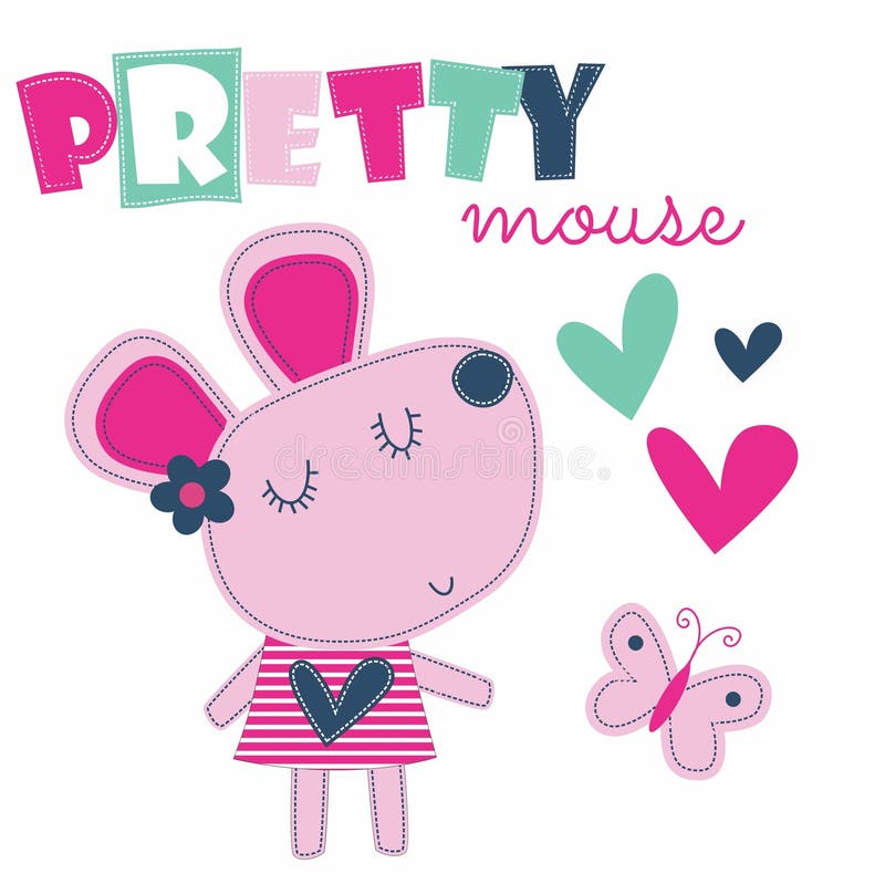 Cute Carton Pretty Mouse Print Vector Art Stock Vector - Illustration ...
