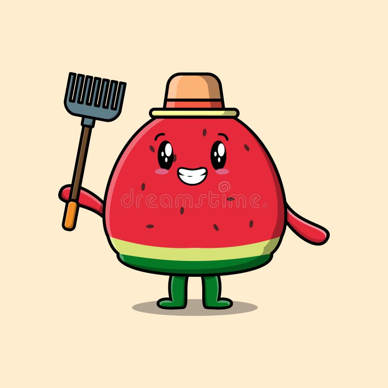 Cute Cartoon Agricultural Worker Watermelon Stock Illustration ...