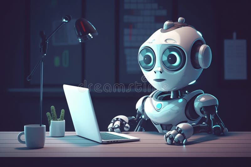 Cute Cartoon AI Robot Chatbots Working, Stock Illustration ...