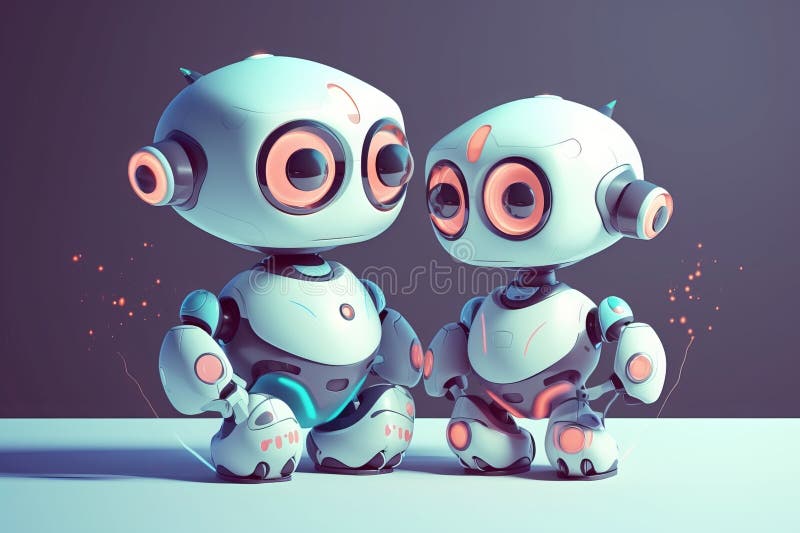 Cute Cartoon AI Robot Chatbots Working, Generative AI Stock ...