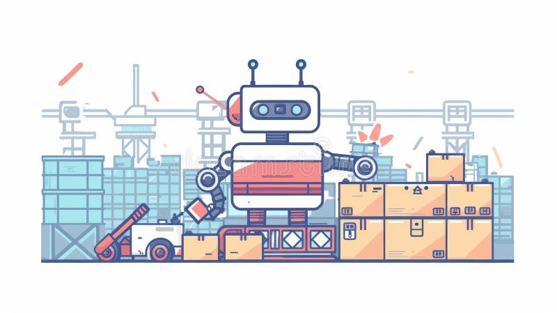 A Cute Cartoon of AI Robots Optimizing Logistics in a Factory Stock ...