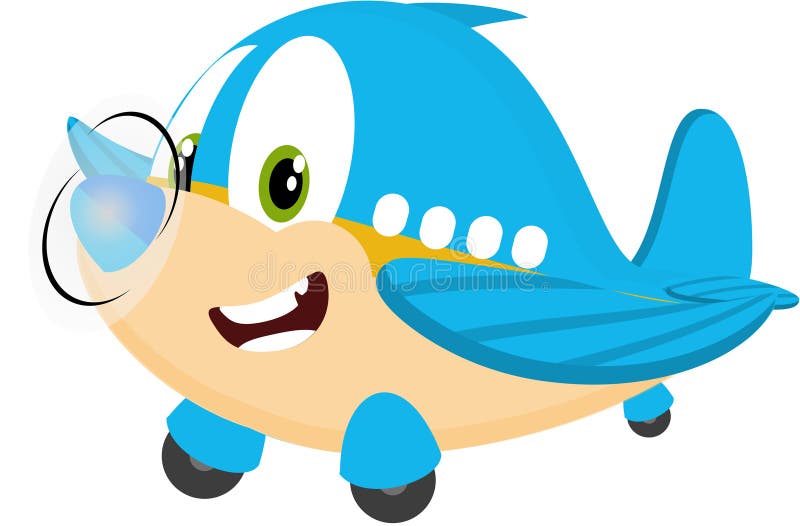 Baby Cute Cartoon Blue Airplane Character with Propeller Flying Stock ...