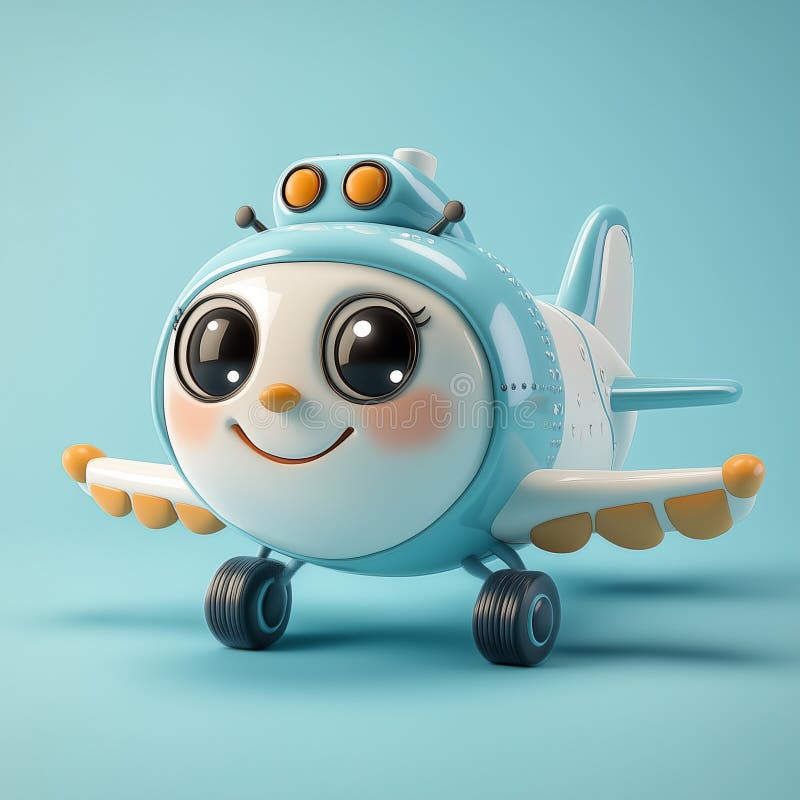 A Cartoon Airplane Toy with Big Eyes on a Light Blue Background Studio Stock Photo - Image of ...