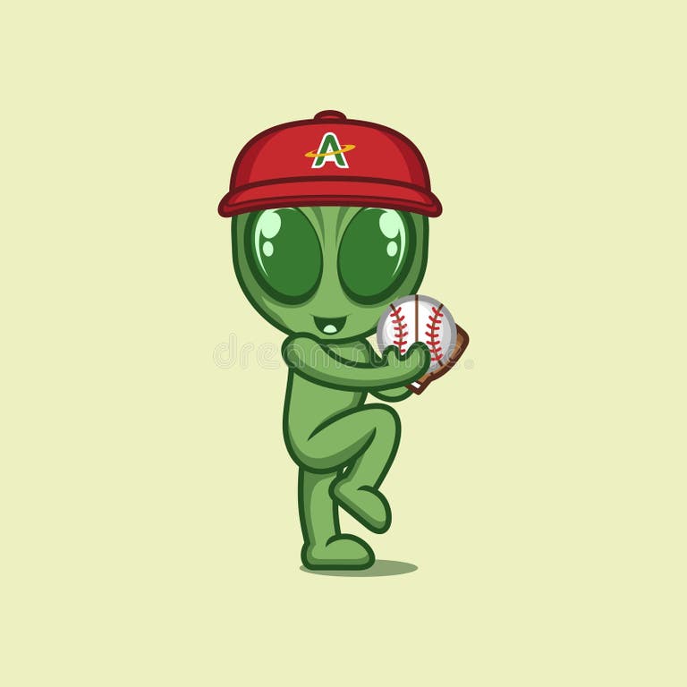 Cute Alien Playing Baseball Stock Vector - Illustration of smile ...