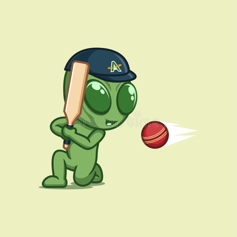 Cute alien playing cricket stock vector. Illustration of fiction ...