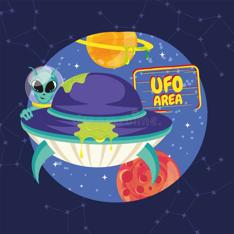 Cute Cartoon Alien UFO Sticker Vector Stock Vector - Illustration of ...