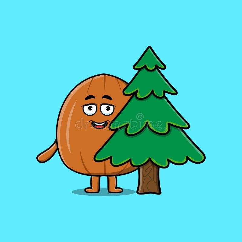 Cute Cartoon Almond Nut Character Hiding Tree Stock Vector ...